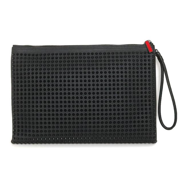 （未使用　展示品）クリスチャンルブタン Christian Louboutin KALOUPOUCH カルー ポーチ スタッズ クラッチバッグ グレインレザー ブラック 黒 ガンメタル金具 1195035