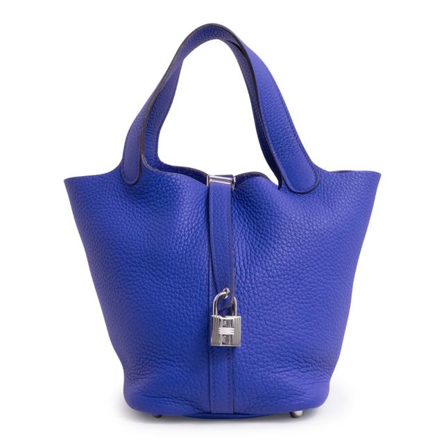 （美品）エルメス HERMES ピコタンロック 18 PM ハンドバッグ トリヨンクレマンス レザー Bleu   ブルーロイヤル 青 シルバー金具 □O刻印