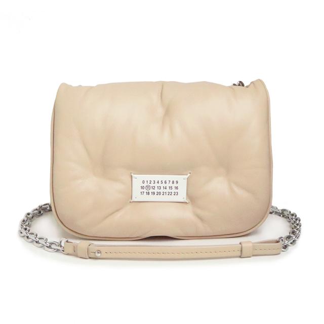 （未使用　展示品）メゾン マルジェラ Maison Margiela グラム スラム フラップ スモール チェーン ショルダーバッグ 斜め掛け ナッパレザー ベージュ シルバー金具 SB1WG0019