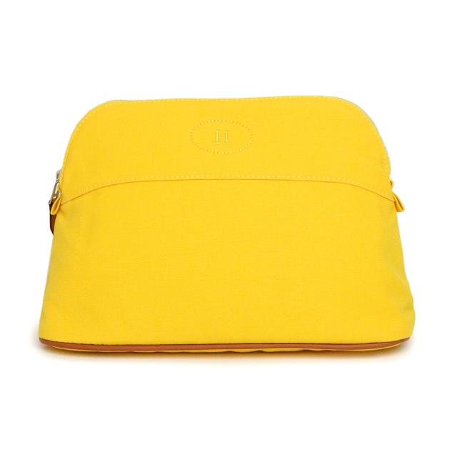 （未使用保管品）エルメス HERMES ボリード MM 25 コスメ 化粧ポーチ コットン100％ キャンバス soleil ソレイユ イエロー 黄 シルバー金具 箱付