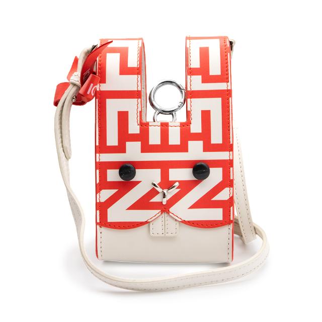 （未使用　展示品）フェンディ FENDI バッグチャーム マークジェイコブス コラボ バニー ウサギ ショルダーバッグ 斜め掛け カーフスキン ラムスキン レザー ビアンコ ホワイト ロッソ レッド 白 赤 シルバー金具 7AS169