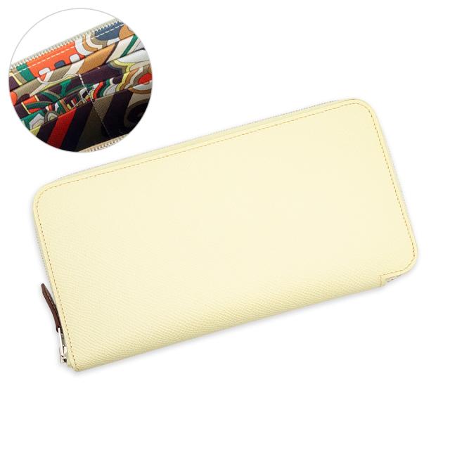 （新品・未使用品）エルメス HERMES アザップ ロング シルクイン Ex-Libris エクスリブリス ラウンドファスナー 長財布 ヴォーエプソン レザー シルク ジョーヌミルトン ライトイエロー ベージュマルファ シルバー金具 W刻印 箱付