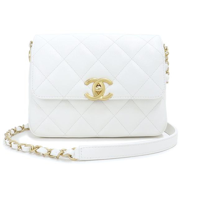 （未使用　展示品）シャネル CHANEL ココマーク マトラッセ ミニ フラップ ショルダーバッグ 斜め掛け キャビアスキン レザー ホワイト 白 ヴィンテージゴールド金具 AS4907