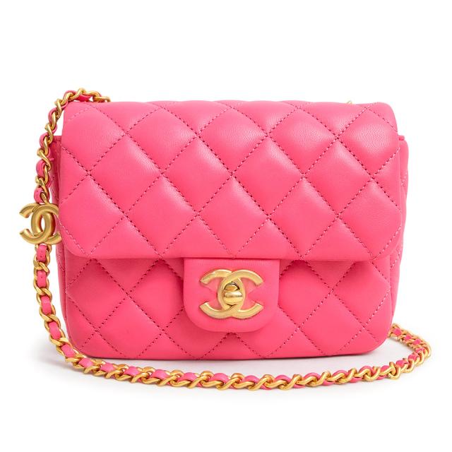 （新品・未使用品）シャネル CHANEL ココマーク マトラッセ ミニ フラップ チェーン ショルダーバッグ 斜め掛け ラムスキン レザー ピンク マットゴールド金具 AS3490