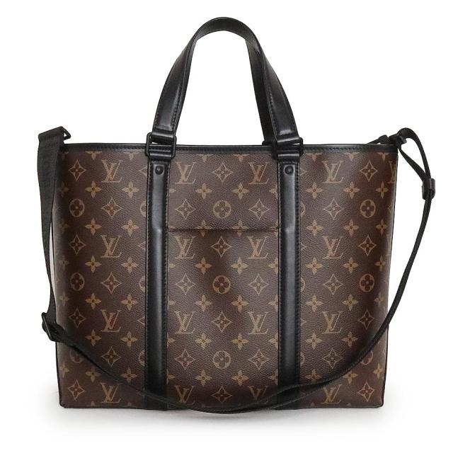（未使用　展示品）ルイ ヴィトン LOUIS VUITTON ウィークエンド トート PM 2way ショルダー ハンドバッグ 斜め掛け モノグラムマカサー レザー ブラウン ブラック 茶 黒 ブラック金具 M45734