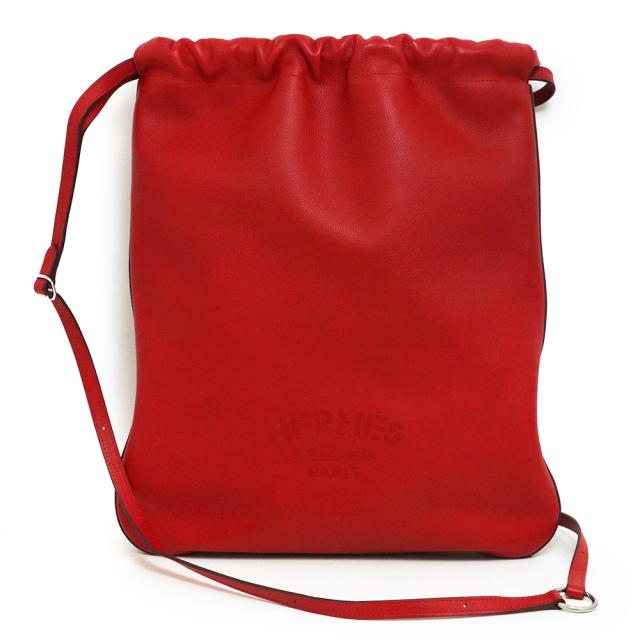 （美品）エルメス HERMES ブリダド 2WAY トート リュック デイパック バックパック ショルダーバッグ 斜め掛け ヴォーエバーカラー レザー ルージュピマン レッド 赤 シルバー金具 D刻印