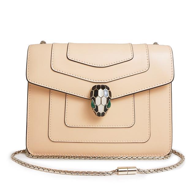 （未使用　展示品）ブルガリ BVLGARI セルペンティ フォーエバー チェーン ショルダー クロスボディバッグ 斜め掛け カーフスキン レザー ピンクベージュ ゴールド金具