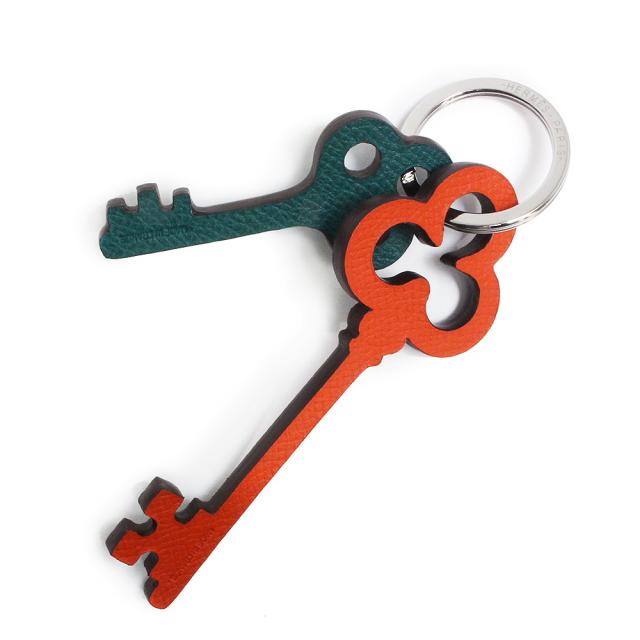 （新品・未使用品）エルメス HERMES プティアッシュ petit h 鍵 KEY キーホルダー キーリング バッグチャーム ヴォーエプソン レザー オレンジ ブルー グリーン 青 緑 シルバー金具 箱付