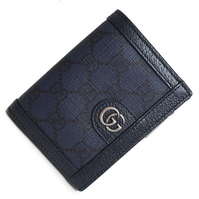（新品・未使用品）グッチ GUCCI オフィディア GG ウォレット 二つ折り財布 GGスプリームキャンバス レザー ブルー ダークブルー 青 アンティークシルバー金具 760238 箱付