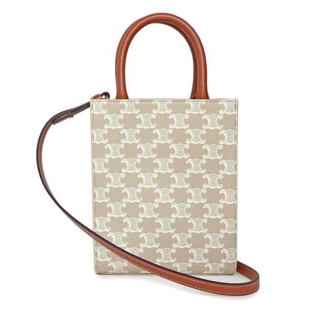 （新品・未使用品）セリーヌ CELINE ミニ バーティカル カバ 2way ショルダー ハンドバッグ 斜め掛け トリオンフキャンバス カーフスキン レザー グレージュ ベージュ ブラウン 茶 ゴールド金具 194372FLB.02GR