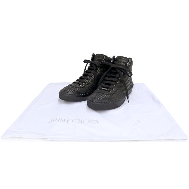 （未使用　展示品）ジミーチュウ JIMMY CHOO アーガイル ハイカット スニーカー 靴 #41.5 26.5cm クリスタル クロコ型押しヌバック レザー ブラック 黒 ガンメタル金具 ARGYLE