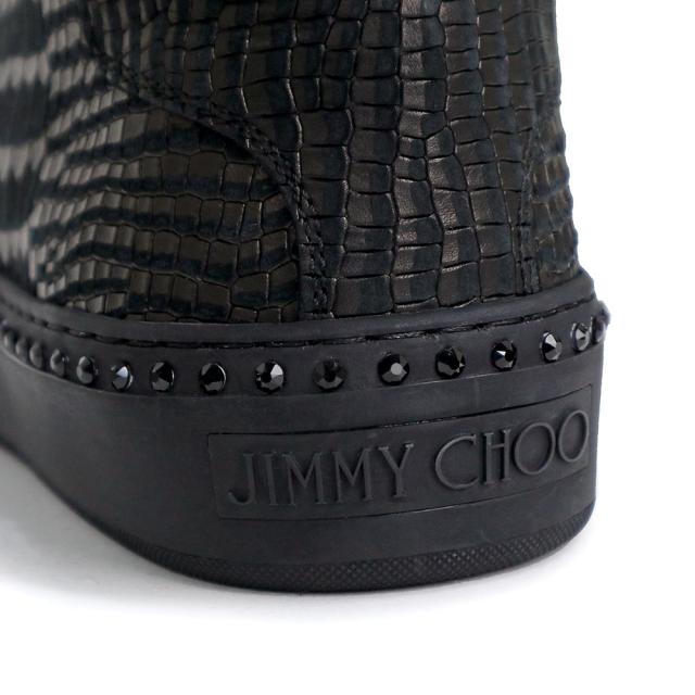 （未使用　展示品）ジミーチュウ JIMMY CHOO アーガイル ハイカット スニーカー 靴 #41.5 26.5cm クリスタル クロコ型押しヌバック レザー ブラック 黒 ガンメタル金具 ARGYLE