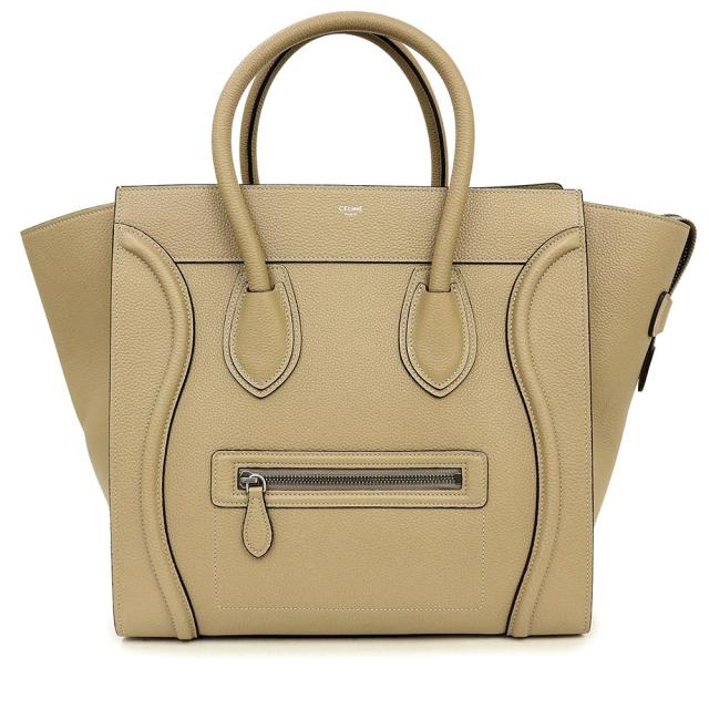 （未使用　展示品）セリーヌ CELINE ラゲージ ミニ ショッパー ハンドバッグ ドラムドカーフ レザー DUNE デューン ベージュ アンティークシルバー金具 189213DRU