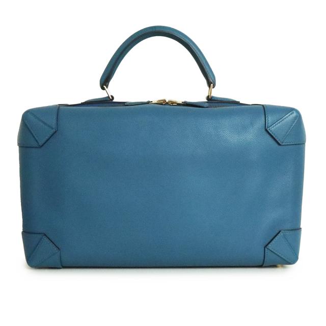 （美品）エルメス HERMES マキシボックス 37 ハンドバッグ ヴォーエバーカラー レザー Cobalt コバルト ブルー 青 緑 ゴールド金具 □Q刻印