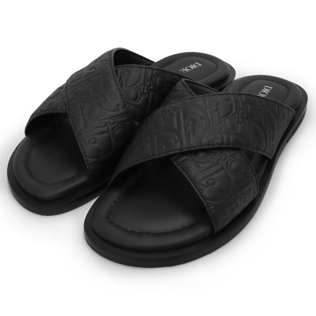 （未使用保管品）ディオール Dior Alias スリッパ 靴 シューズ #43 28cm サンダル カーフスキン ディオールグラビティレザー ブラック 黒 3SA134ZAR