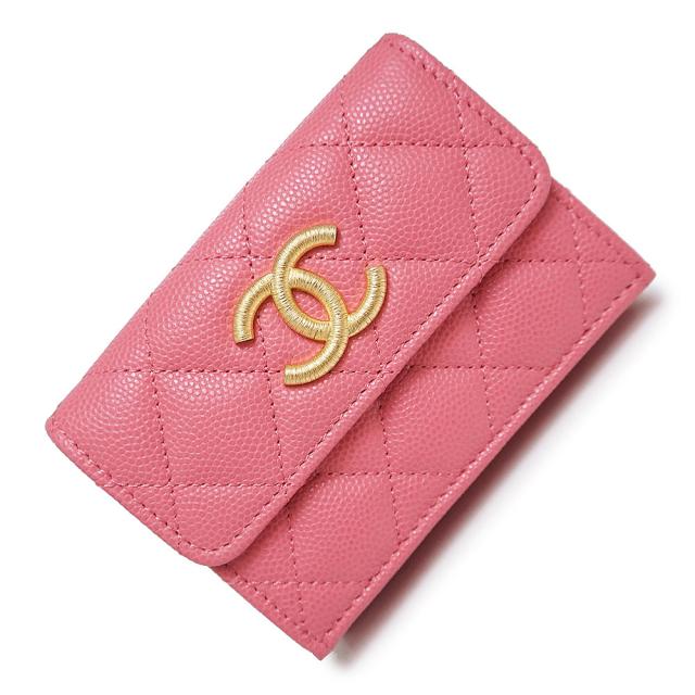 （新品・未使用品）シャネル CHANEL ココマーク マトラッセ スモール フラップウォレット コンパクト 三つ折り財布 キャビアスキン レザー ピンク ゴールド金具 AP3518 箱付