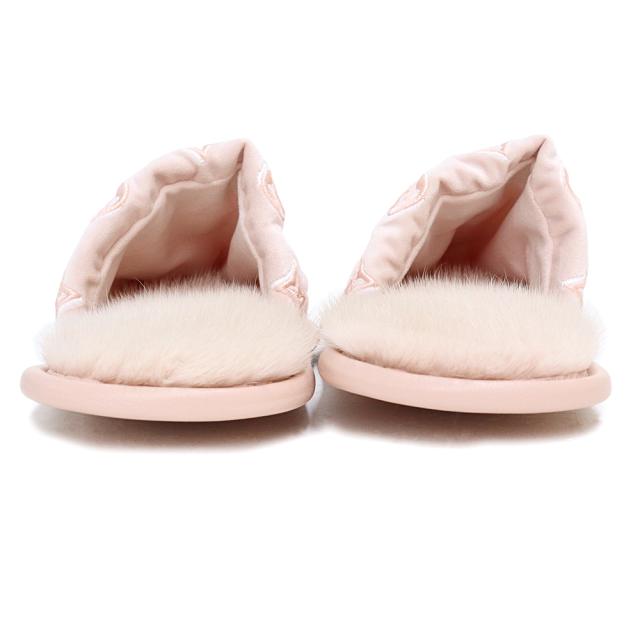 （未使用保管品）ルイ ヴィトン LOUIS VUITTON LV スイート ライン ミュール ルームシューズ スリッパ #37-38 23.5〜24.5cm モノグラム ベルベット ミンクファー ローズクレール ピンク 1A5SYY