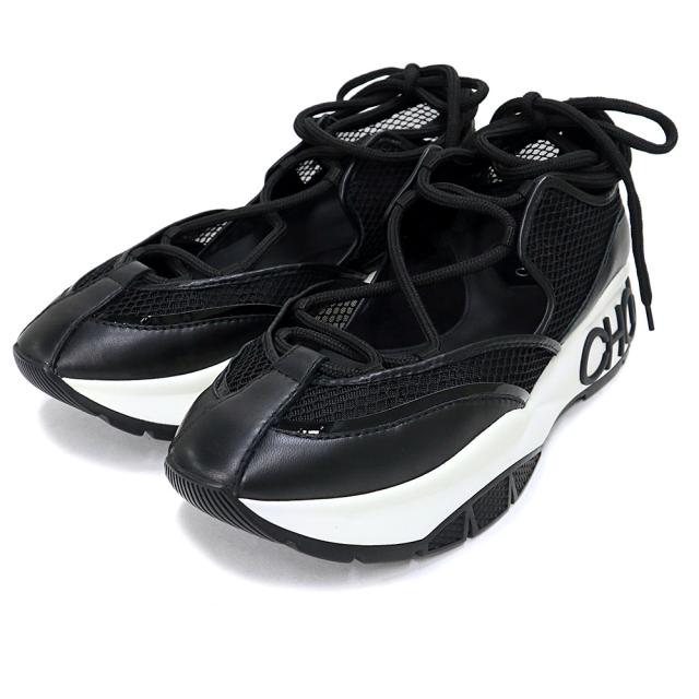 （未使用保管品）ジミーチュウ JIMMY CHOO ミシガン 編み上げ スニーカー 靴 #38 25cm メッシュ ナッパ パテントレザー ブラック 黒 MICHIGAN