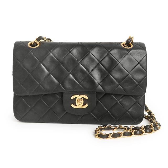 （中古）シャネル CHANEL マトラッセ 23 Wフラップ 2WAY チェーン ショルダーバッグ 斜め掛け ラムスキン レザー ブラック 黒 ゴールド金具 A01113