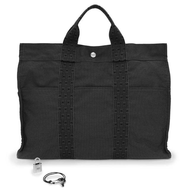 （中古）エルメス HERMES エールライン トート MM ハンドバッグ キャンバス グレー シルバー金具