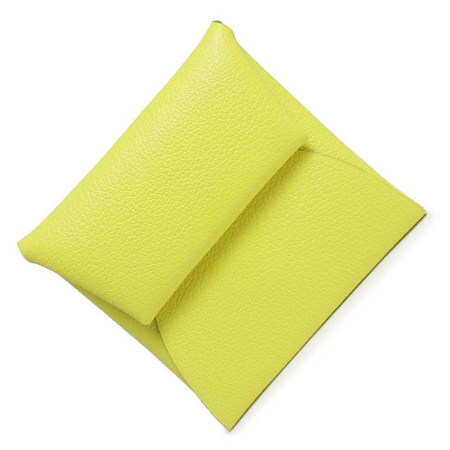 （新品・未使用品）エルメス HERMES バスティア GM ケース 小銭入れ 財布 ヴォーエバーカラー レザー ライム イエロー 黄色 シルバー金具 U刻印 箱付