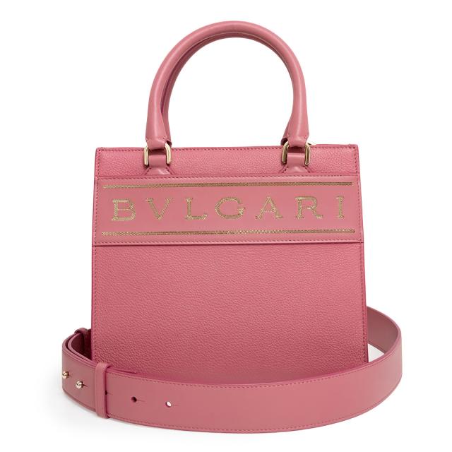 （未使用　展示品）ブルガリ BVLGARI ロゴ トート スモール 2Way ショルダー ハンドバッグ 斜め掛け グレインカーフレザー ピンク ゴールド金具 291221