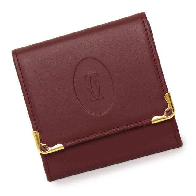 （未使用　展示品）カルティエ Cartier マストライン ケース 小銭入れ 財布 カーフスキン レザー ボルドー 赤 ゴールド金具 L3000464 箱付