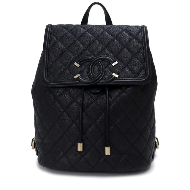（中古）シャネル CHANEL CCフィリグリー ココマーク マトラッセ リュック デイパック バックパック キャビアスキン レザー ブラック 黒 アンティークゴールド金具 A57090