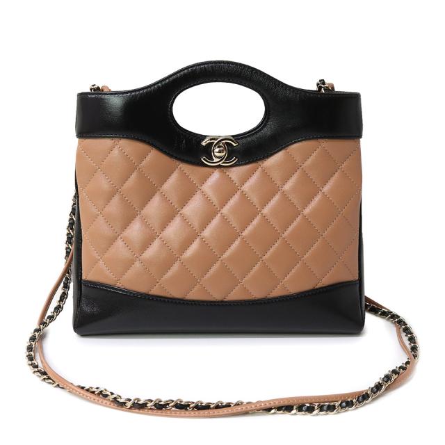 （新品・未使用品）シャネル CHANEL 31 ミニ ショッピング ココマーク マトラッセ チェーン 2WAY ショルダー ハンドバッグ 斜め掛け シャイニーラムスキン レザー ダークベージュ ブラック 黒 ゴールド金具 AS4133
