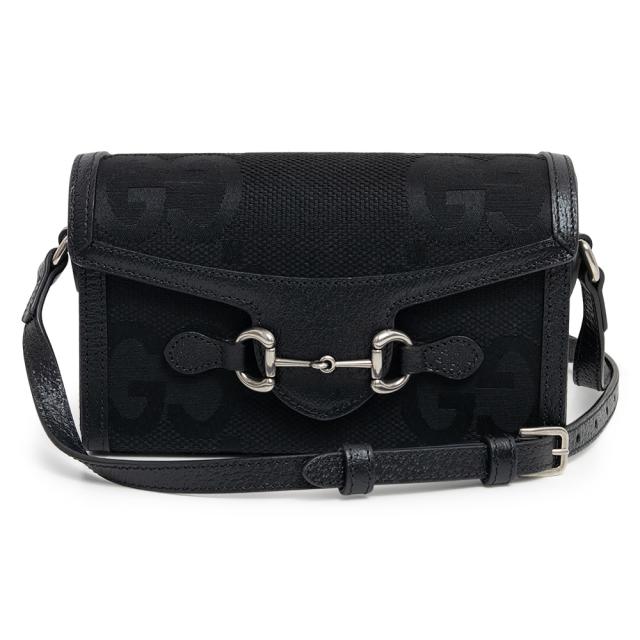 （新品・未使用品）グッチ GUCCI ホースビット 1955 ミニバッグ ショルダーバッグ 斜め掛け ジャンボGGキャンバス ブラック 黒 シルバー金具 699296