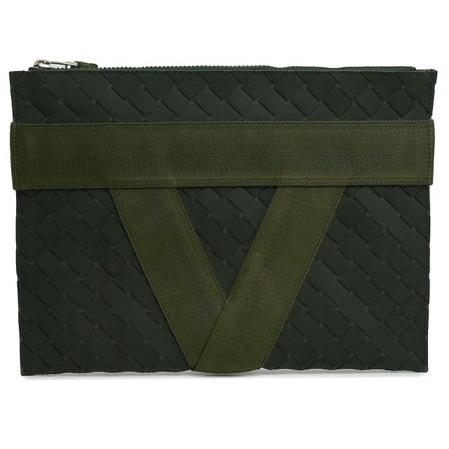 （未使用　展示品）ボッテガヴェネタ BOTTEGA VENETA ドキュメントケース イントレチャート クラッチバッグ ラバー キャンピング カーキ 緑 シルバー金具 651832