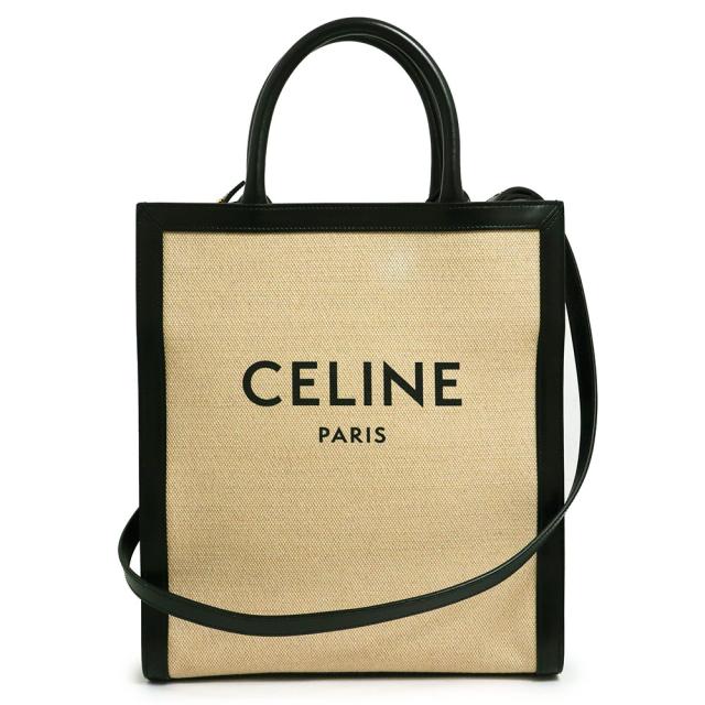 （未使用　展示品）セリーヌ CELINE バーティカル カバ スモール 2way ショルダー ハンドバッグ 斜め掛け コットンキャンバス カーフスキン レザー ナチュラル ブラック 黒 ゴールド金具 192082BNZ