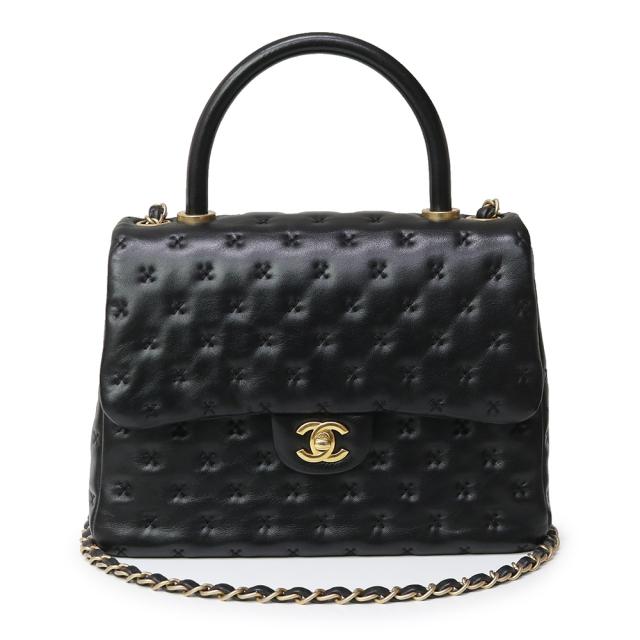 （美品）シャネル CHANEL マトラッセ トップハンドル クロスステッチ 2WAY チェーン ショルダー ハンドバッグ 斜め掛け ラムスキンレザー ブラック 黒 アンティークゴールド金具 A98725