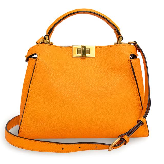 （未使用　展示品）フェンディ FENDI  ピーカブー セレリア アイコニック エッセンシャリー 2way ショルダー ハンドバッグ 斜め掛け ローマンレザー オレンジ ベージュ ゴールド金具 8BN302