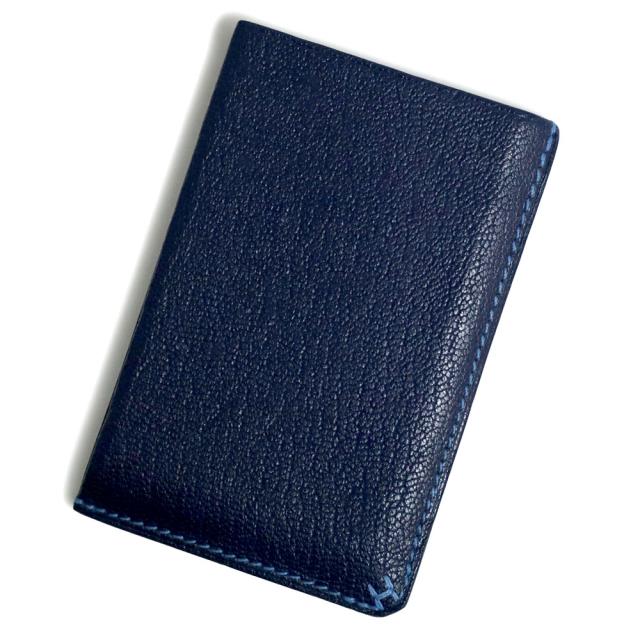 （中古）エルメス HERMES H セリエ ヴェルソ カードケース パスケース 名刺入れ 定期入れ シェブル シェーブルミゾール レザー ブルーインディゴ ブルーイドラ ネイビー 紺 青 B刻印