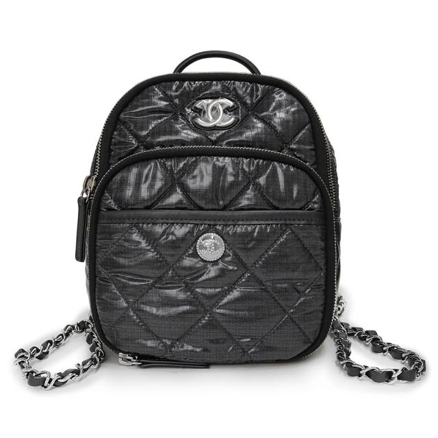 （未使用　展示品）シャネル CHANEL ココ ネージュ マトラッセ ココマーク チェーン ミニ リュック デイパック バックパック ナイロン ブラック 黒 シルバー金具 AS4366