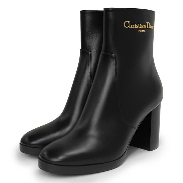 （未使用　展示品）クリスチャンディオール Christian Dior D-Town ヒール ショート ブーツ シューズ 靴 #37.5 24.5cm カーフスキン レザー ブラック 黒 ゴールド金具 KDT112SCF