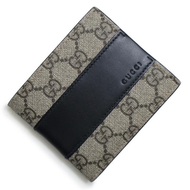 （美品）グッチ GUCCI エデン 札入れ 二つ折り財布 GGスプリームキャンバス カーフスキン レザー ベージュ ブラック 黒 451240
