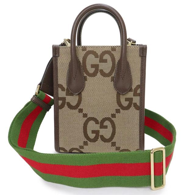 （未使用　展示品）グッチ GUCCI ミニ トート 2WAY ショルダーハンドバッグ 斜め掛け ジャンボGGキャンバス レザー ブラウン ベージュ 茶 ゴールド金具 699406