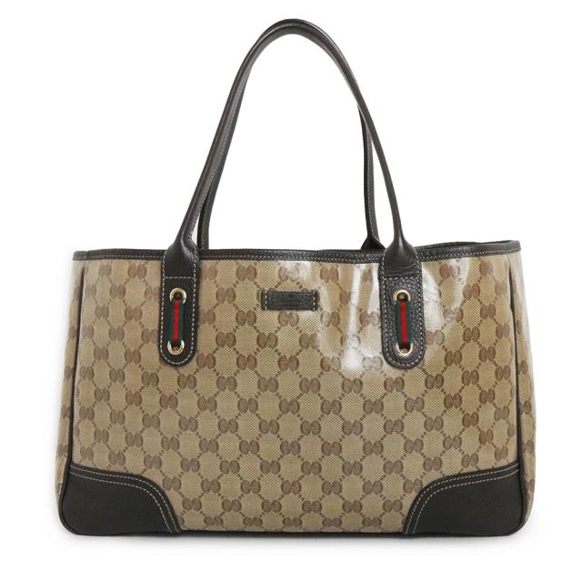 （美品）グッチ GUCCI シェリー トートバッグ GGクリスタル レザー ベージュ ダークブラウン シャンパンゴールド金具 293592