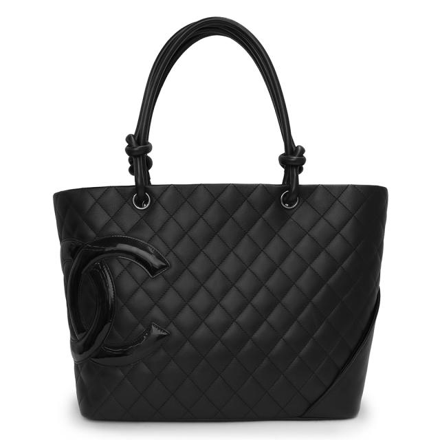 （中古）シャネル CHANEL ココマーク マトラッセ カンボンライン ラージ トートバッグ カーフスキン レザー ブラック 黒 シルバー金具 A25169