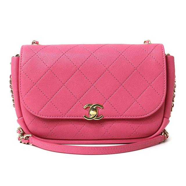 （未使用保管品）シャネル CHANEL ココマーク CC シングル フラップ チェーン ショルダーバッグ 斜め掛け ラムスキン レザー ピンク ゴールド金具 AS0138