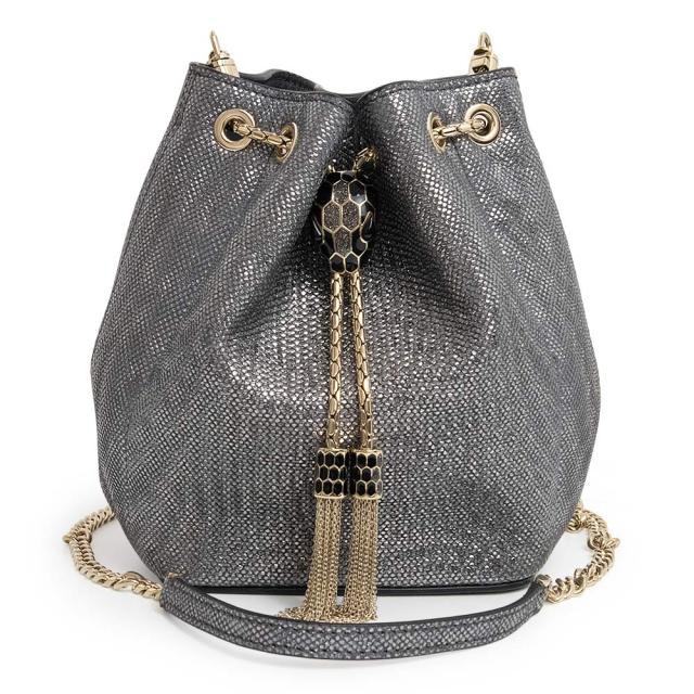 （未使用　展示品）ブルガリ BVLGARI セルペンティ フォーエバー バケット チェーン ショルダーバッグ 斜め掛け カルングレザー グレー ゴールド金具 289948