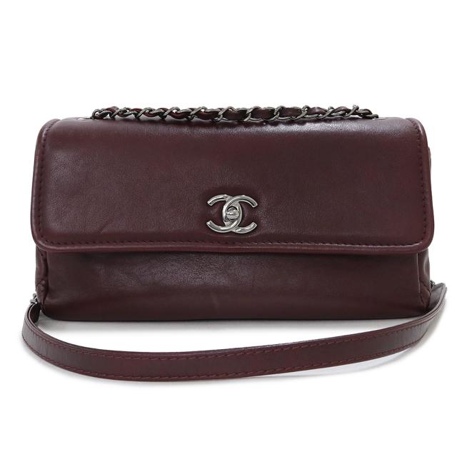 （中古）シャネル CHANEL ココマーク マトラッセ 2way チェーン ショルダーバッグ 斜め掛け カーフスキン レザー ボルドー ワインレッド 赤 シルバー金具