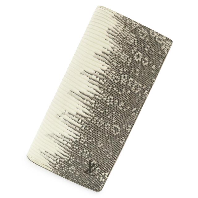 （新品・未使用品）ルイ ヴィトン LOUIS VUITTON ポルトフォイユ ブラザ 二つ折り長財布 リザード エキゾチックレザー ナチュラル オフホワイト グレー 白 アンティークシルバー金具 N80919 箱付