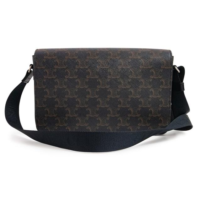 （新品・未使用品）セリーヌ CELINE フラップ メッセンジャー ショルダーバッグ 斜め掛け トリオンフキャンバス カーフスキン レザー ブラック 黒 シルバー金具 111592ETH