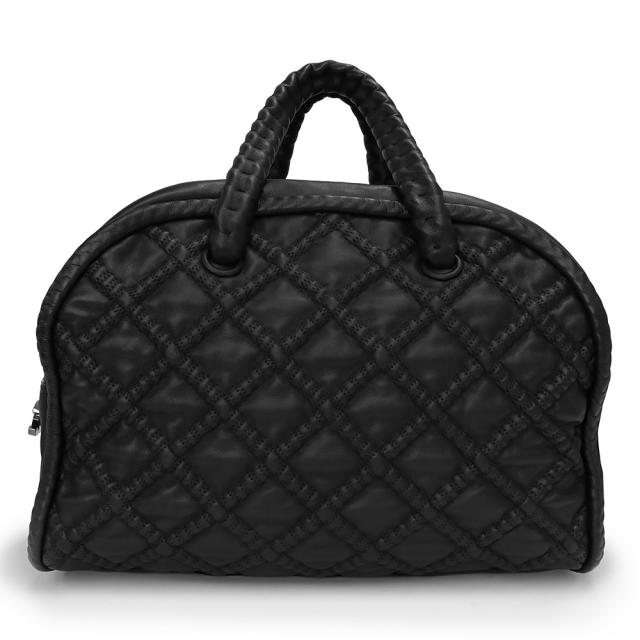 （中古）シャネル CHANEL ココマーク マトラッセ ステッチ トラベル ミニボストン ハンドバッグ 旅行鞄 ラムスキン レザー ブラック 黒 シルバー金具