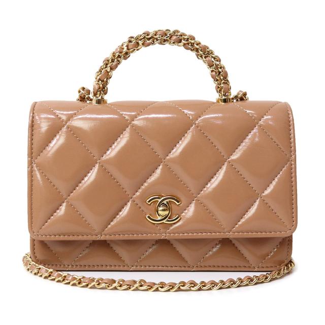 （未使用　展示品）シャネル CHANEL マトラッセ ツイスト トップハンドル チェーン ウォレット 長財布 斜め掛け 2WAY ショルダー ハンドバッグ シャイニー ラムスキンレザー ベージュ ゴールド金具 AP4166