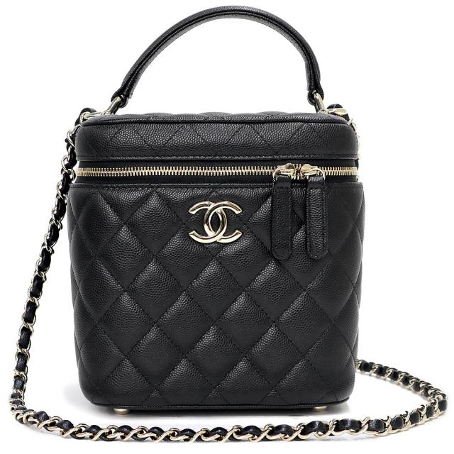 （未使用　展示品）シャネル CHANEL バニティ マトラッセ チェーン ショルダー ハンドバッグ 2way 斜め掛け キャビアスキン レザー ブラック 黒 ゴールド金具 AS2362