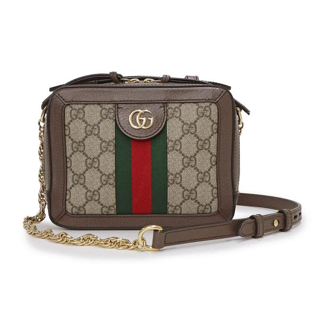 （未使用　展示品）グッチ GUCCI オフィディア GGスプリーム ミニショルダー ハンドバッグ 2WAY スクエア チェーン 斜め掛け GGスプリームキャンバス レザー エボニー ブラウン ベージュ 茶 ゴールド金具 602576